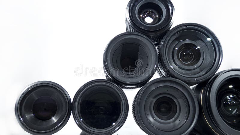 Collection of Camera Lens Isolated on White Background Stock Photo ...