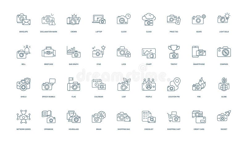Collection Camera Themed Icon Set Stock Vector - Illustration of ...