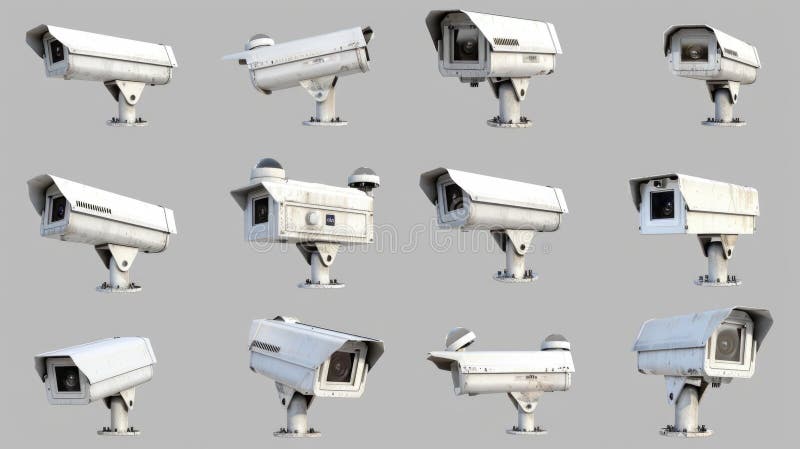 A Collection of Cameras Resting on a Neutral Gray Surface Stock Photo ...