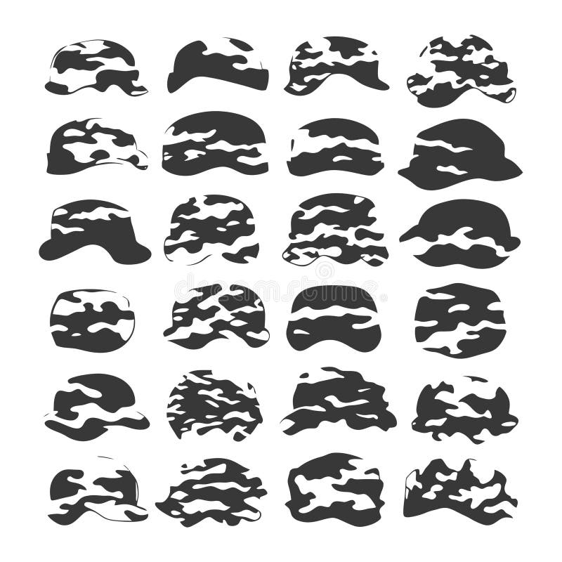 Collection of Camouflage Military Helmets, Various Angles Stock Vector ...