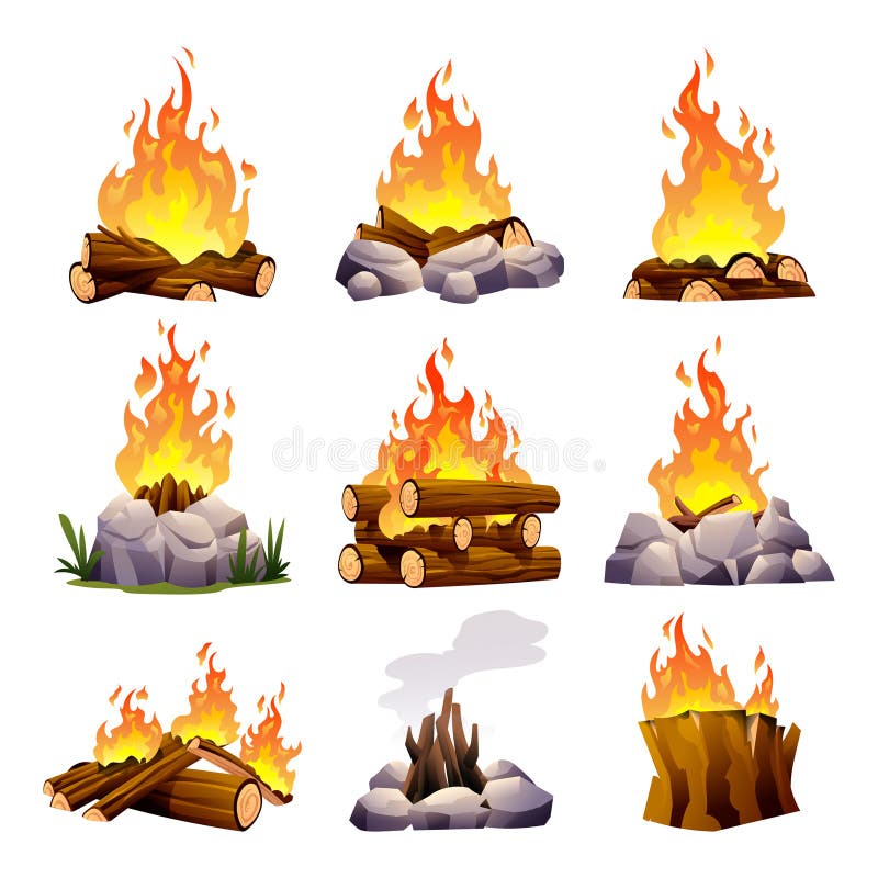 Collection of Campfire in Different Types Stock Vector - Illustration ...