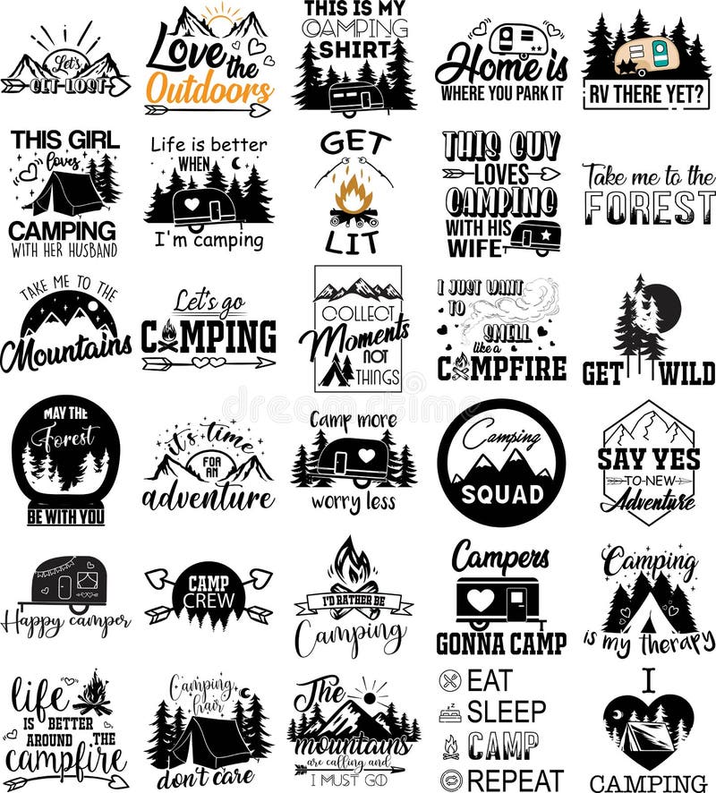 Collection of Camping Phrases, Slogans or Quotes Stock Vector ...
