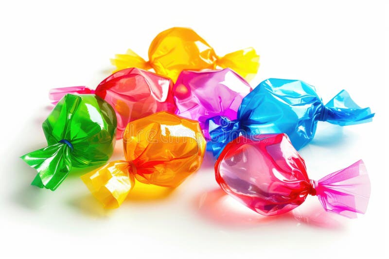 A Collection of Candies Wrapped Individually in Plastic Wrappers Stock ...