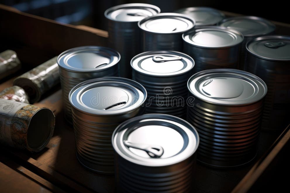 A Collection of Cans Placed on a Table. Suitable for Various Uses ...