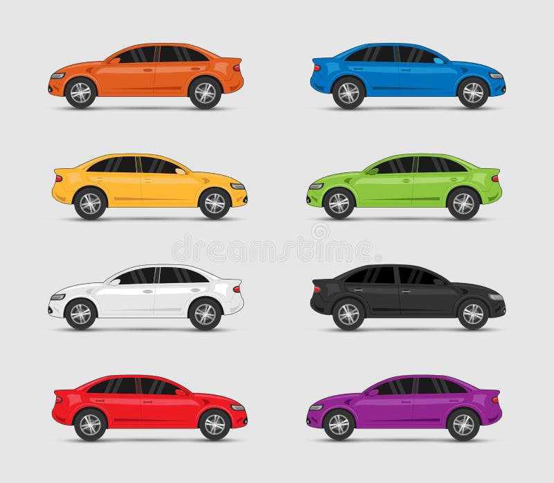 Collection of Car in Different Colors Stock Vector - Illustration of ...