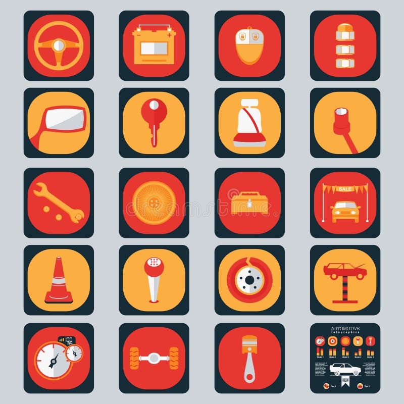 Collection of Car Related Objects. Vector Illustration Decorative ...