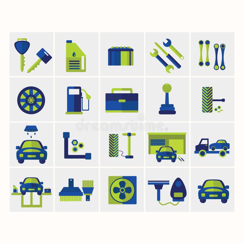 Collection of Car Related Objects. Vector Illustration Decorative ...
