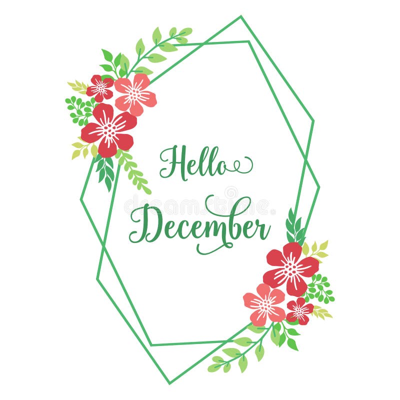 Collection of Card Hello December, with Ornament Art of Red Wreath ...