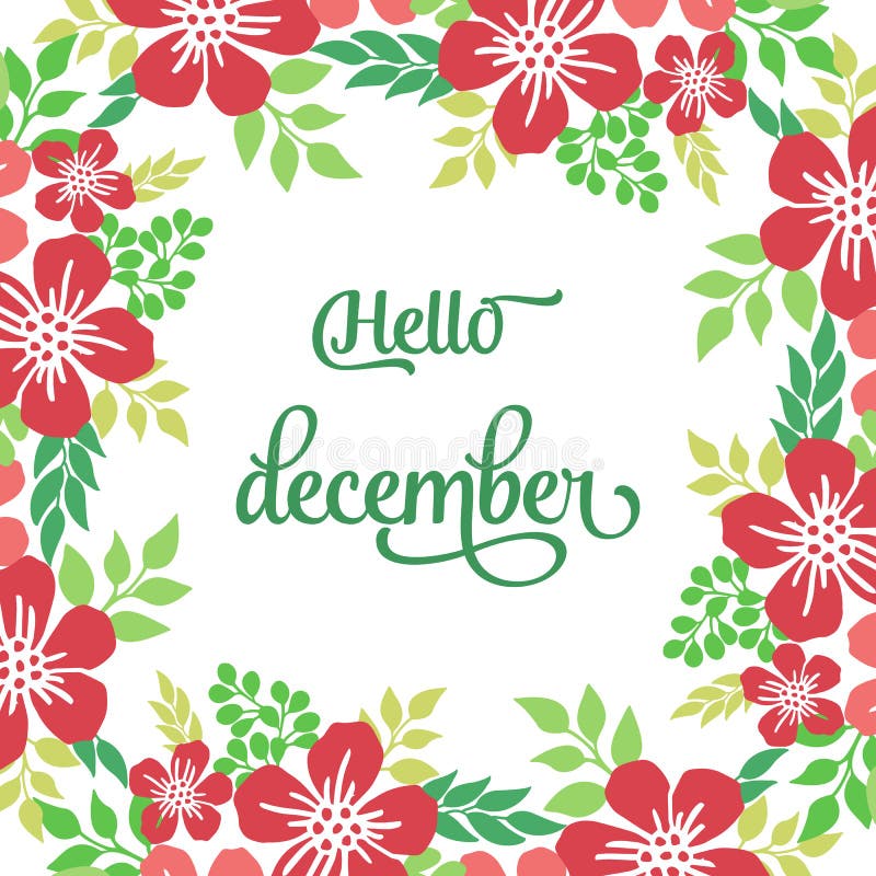 Collection of Card Hello December, with Ornament Art of Red Wreath ...