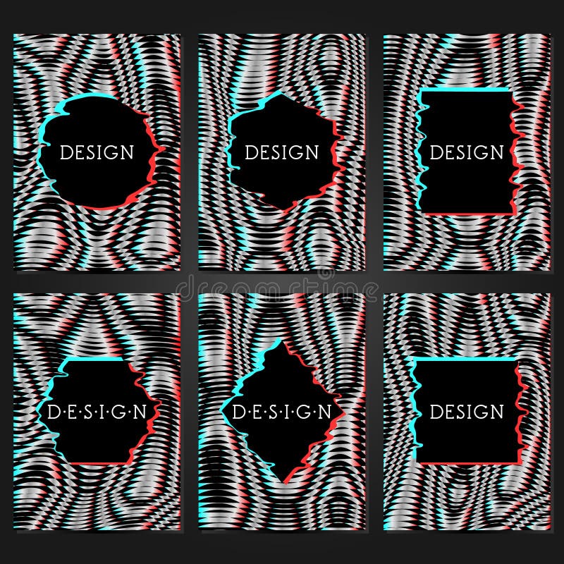 Collection of 6 Card Templates with Glitch Effect and Frame for Text ...