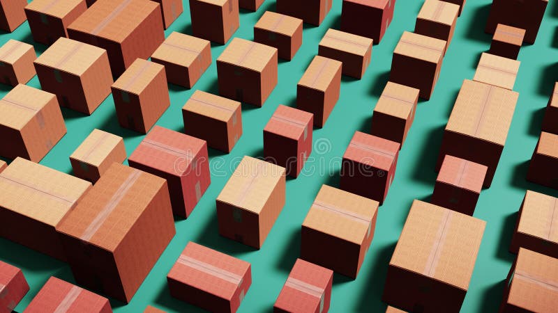 Multiple Cardboard Boxes Arranged on a Green Background in Neat Rows ...
