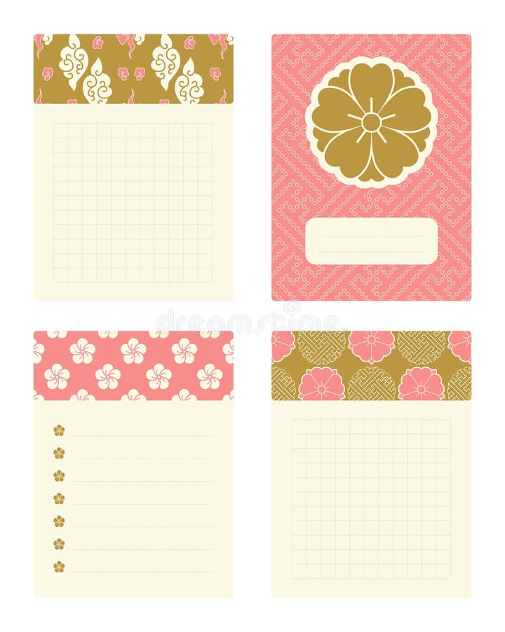 Collection of Cards and Notes with Japanese Ornament Illustrations ...