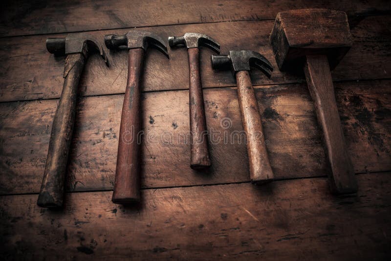 Collection of Carpentry Rusty Old Tools Stock Photo - Image of mallet ...