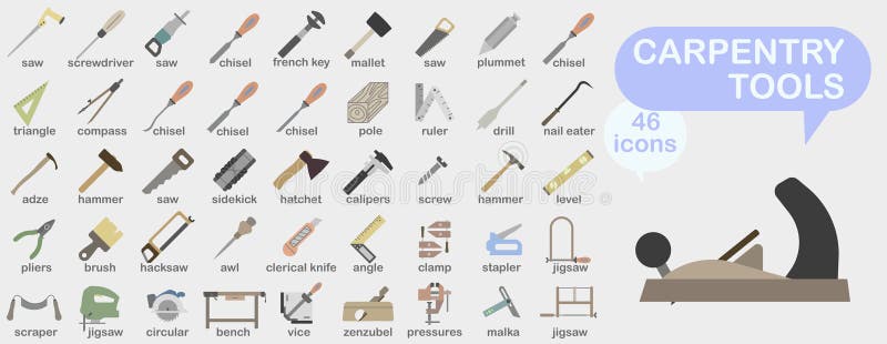 Collection of Carpentry Tools Icons. Colored Bright Icons of a ...