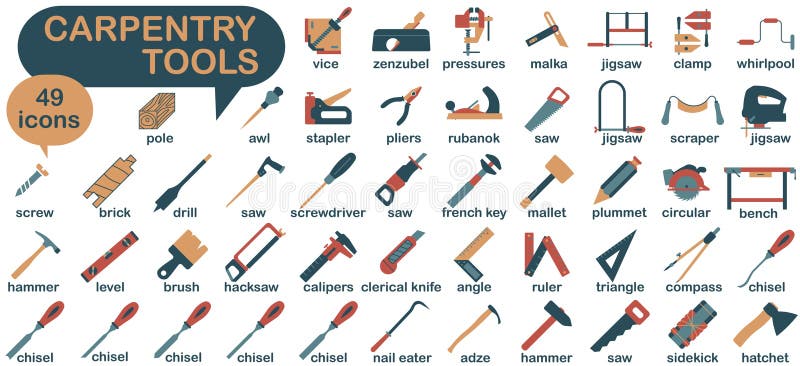 Collection of Carpentry Tools Icons. Tool for a Carpentry Workshop with ...