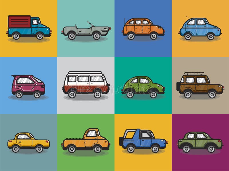 Collection of Cars and Trucks Illustration Stock Vector - Illustration ...