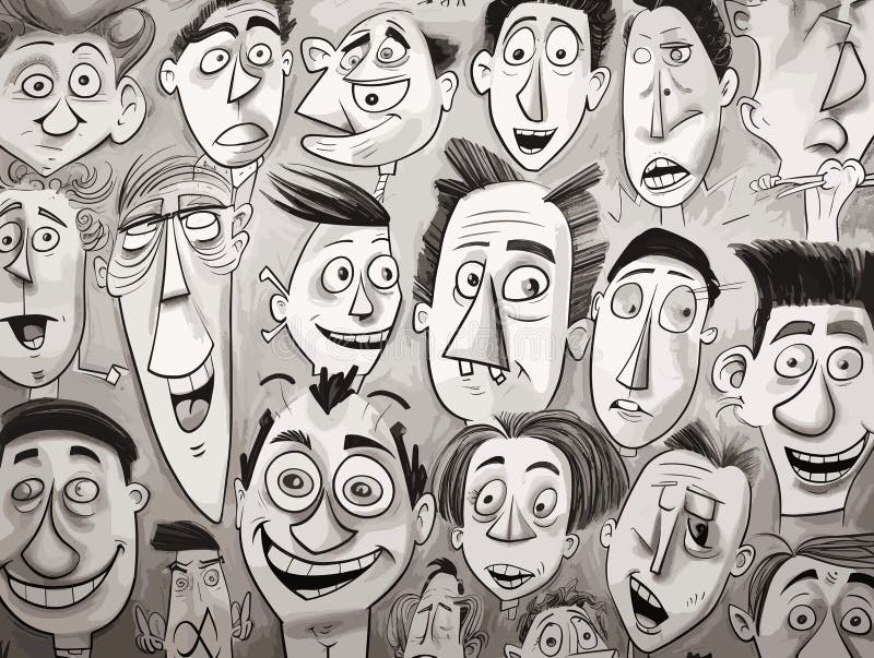 9 Cartoon Character Faces in Hand-drawn Style Stock Image - Image of ...