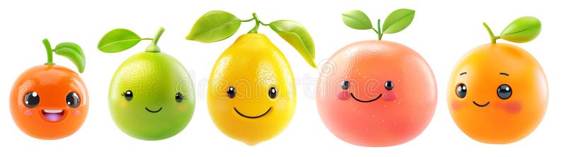 Collection of Cartoon Citrus Fruit Characters Stock Illustration ...
