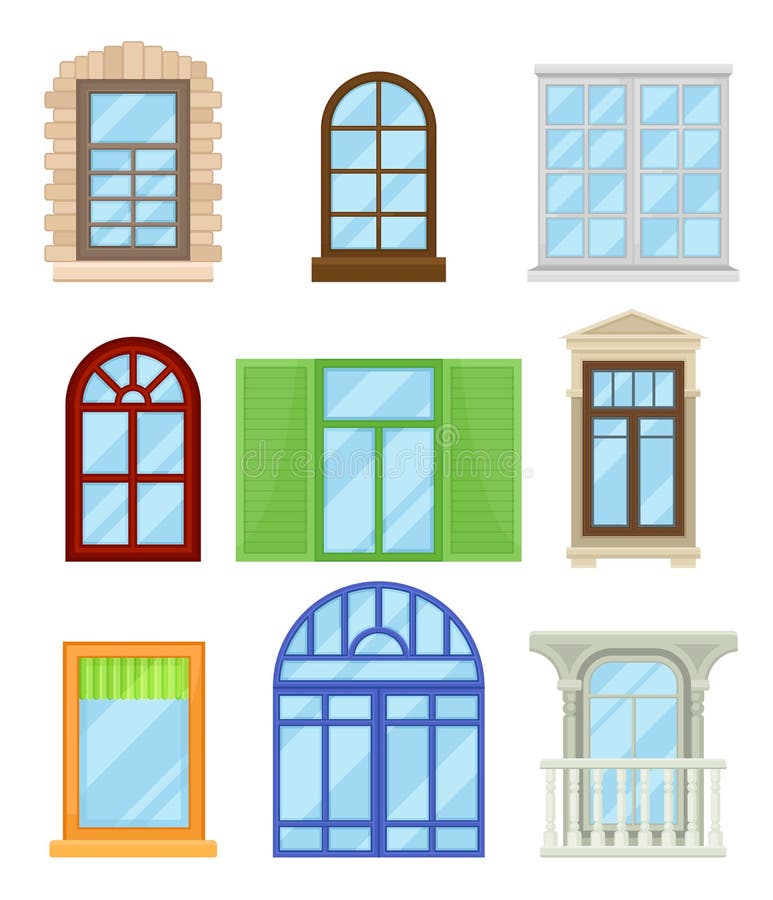Collection of Cartoon Colored Windows on White Background. Stock Vector ...