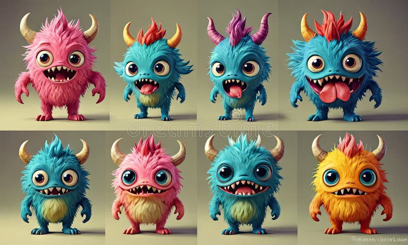 A Collection of Cartoon Creatures are Shown in Various Stages of ...