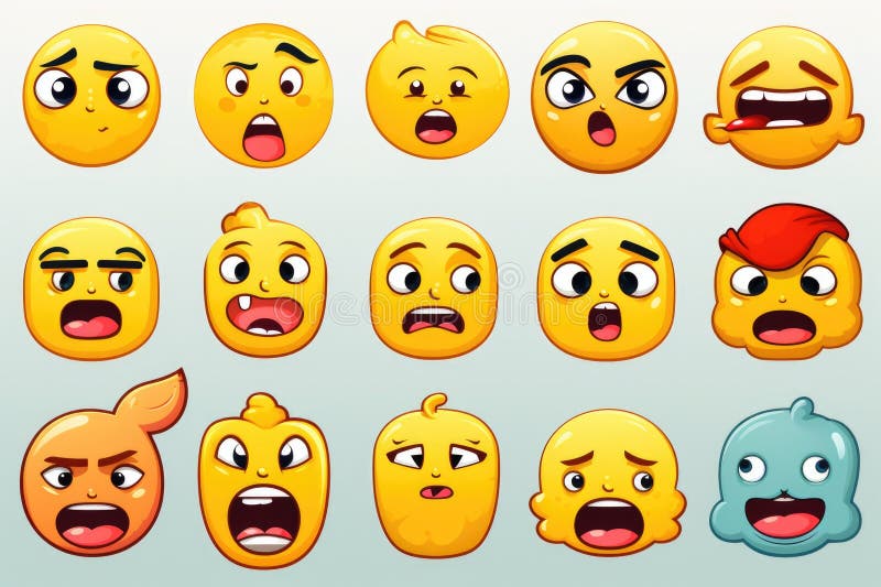 Collection of Cartoon Emoticons with Various Expressions. Ideal for Web ...