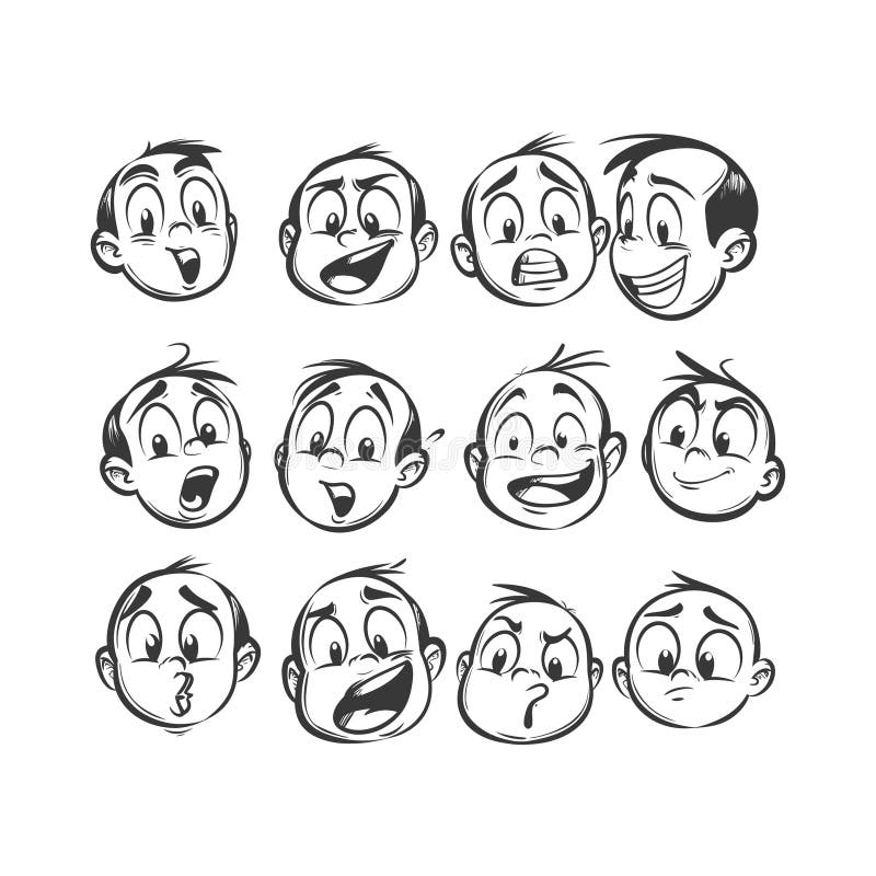 Collection of Twelve Cartoon Baby Faces Showing Different Emotions ...