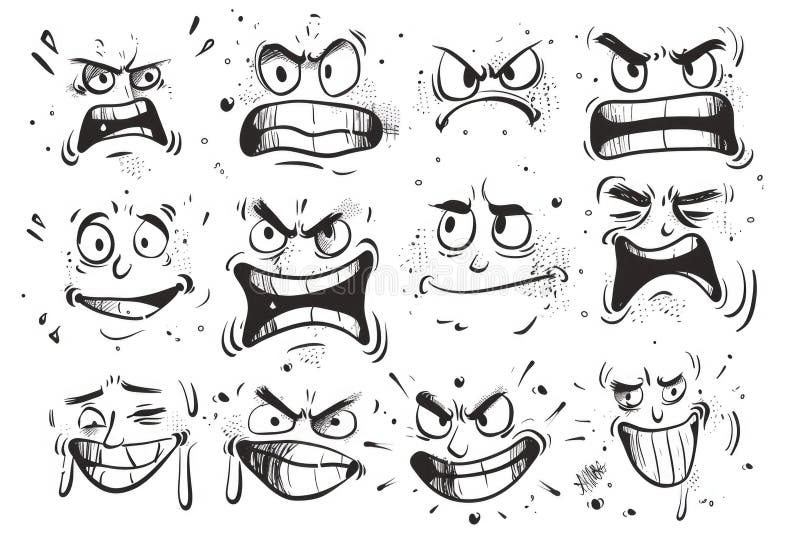 A Collection of Cartoon Faces Expressing Various Emotions Stock ...