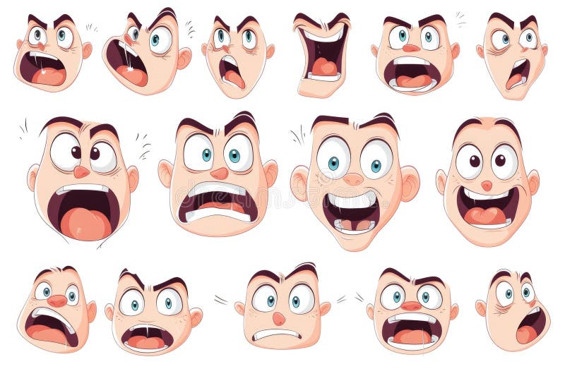 Collection of Cartoon Faces Showing Various Emotions, Perfect for ...