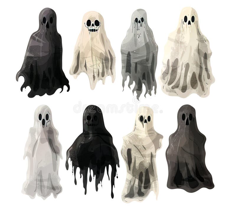 A Collection Cartoon Ghosts in Various Poses and Colors, Perfect for ...