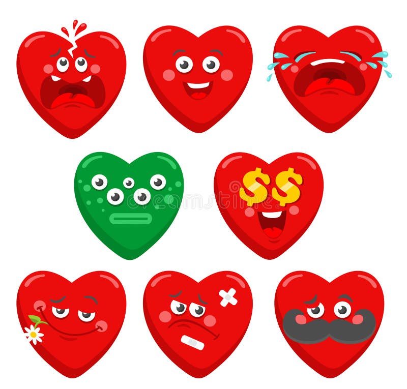 Collection of Cartoon Heart Characters. Stock Vector - Illustration of ...
