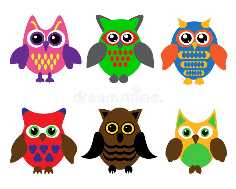 Collection of cartoon owls stock illustration. Illustration of family ...