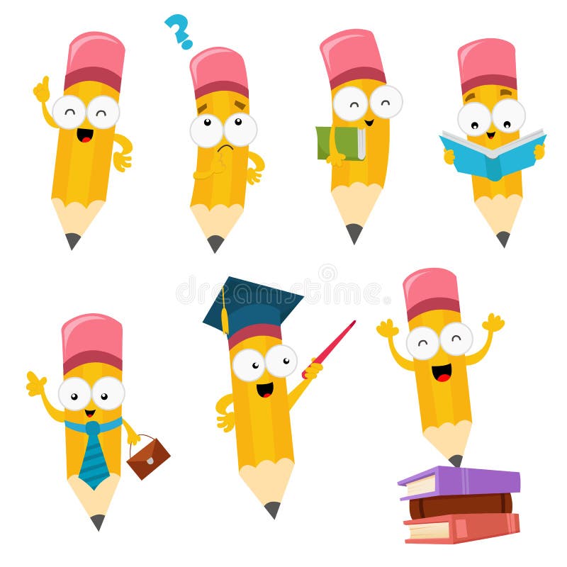 Book and Pencil Cartoon Characters Stock Vector - Illustration of ...