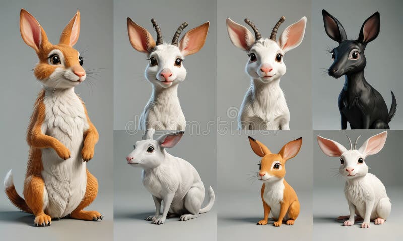 A Collection of Cartoon Rabbits are Posed in Various Positions ...