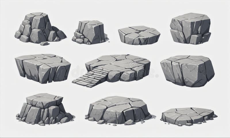 Collection of Cartoon Rock Formations, Including Platforms, Peaks, and ...
