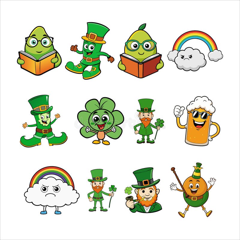 Collection of Cartoon St. Patrick S Day Characters Stock Vector ...