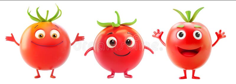 Collection of Cartoon Tomato Characterswaving Hands, Isolated on White ...