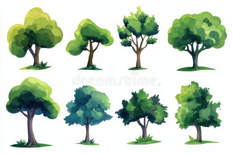 Collection of Cartoon Trees Isolated on White Background Stock ...