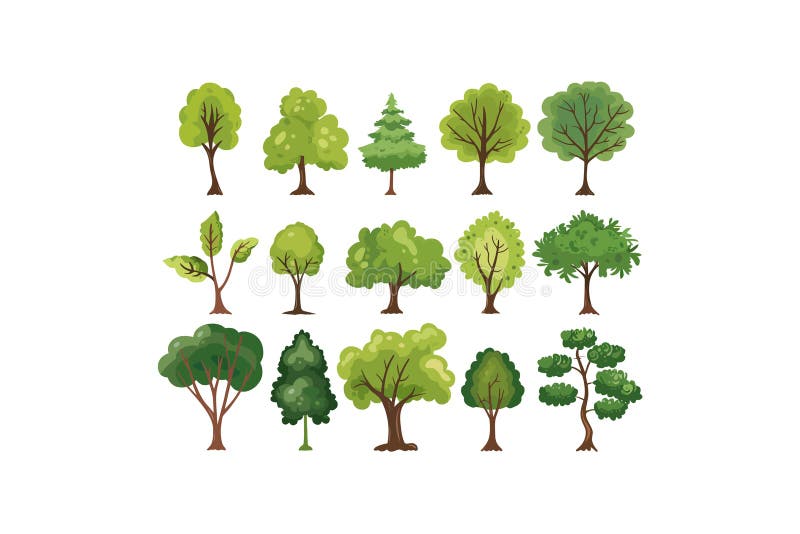 Collection of Cartoon Trees and Shrubs. Vector Illustration Design ...