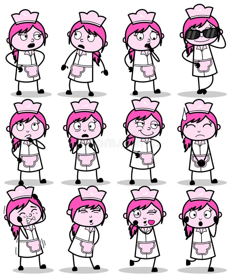 Collection Of Cartoon Waitress Poses - Set Of Concepts Vector ... Collection Of Cartoon Waitress Poses - Set Of Concepts Vector ...