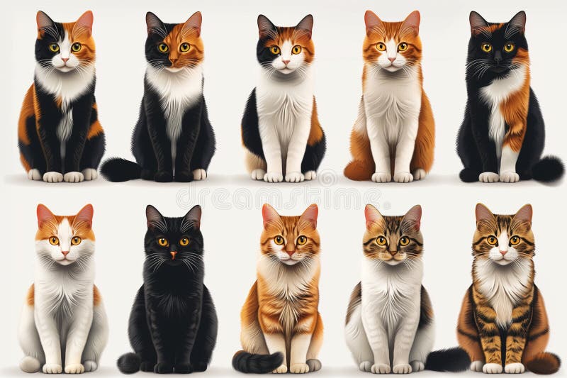 A Collection of Cats Seated Next To Each Other Stock Image - Image of ...