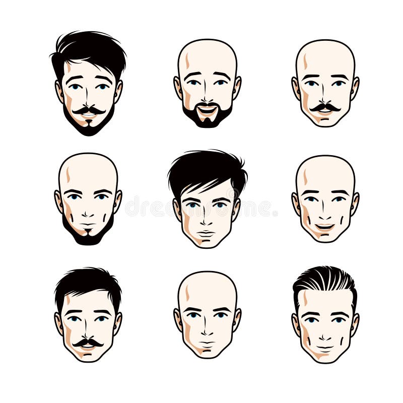 Collection of Caucasian Men Faces Expressing Different Emotions, Vector ...