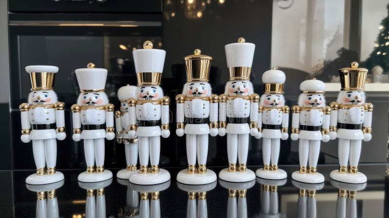 A Collection of Ceramic Nutcracker Soldiers of Varying Sizes Displays ...