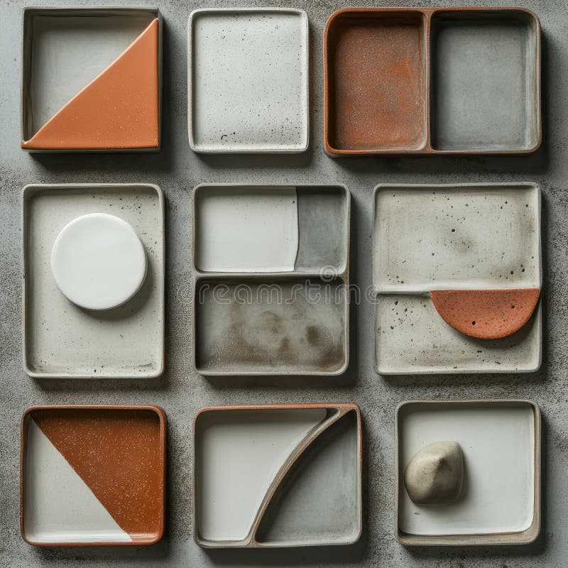 Collection of Ceramic Tableware in Various Shapes and Sizes. Top View ...