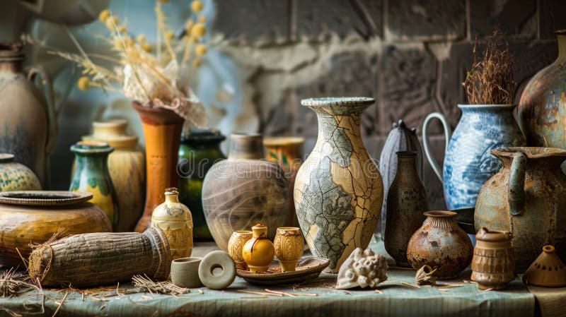 Collection of Ceramic Vases with Rustic Textures Stock Photo - Image of ...