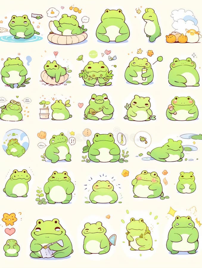 A Collection of 24 Charming Frog Illustrations, Each with a Unique Pose ...