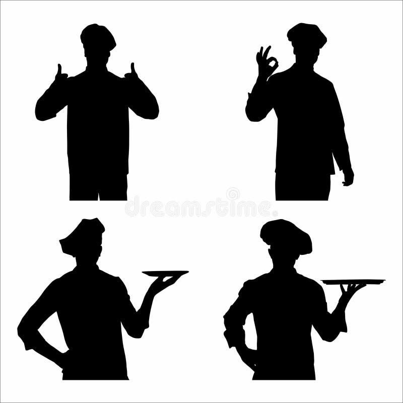 Collection of Chef Silhouettes, on a White Background Stock ...