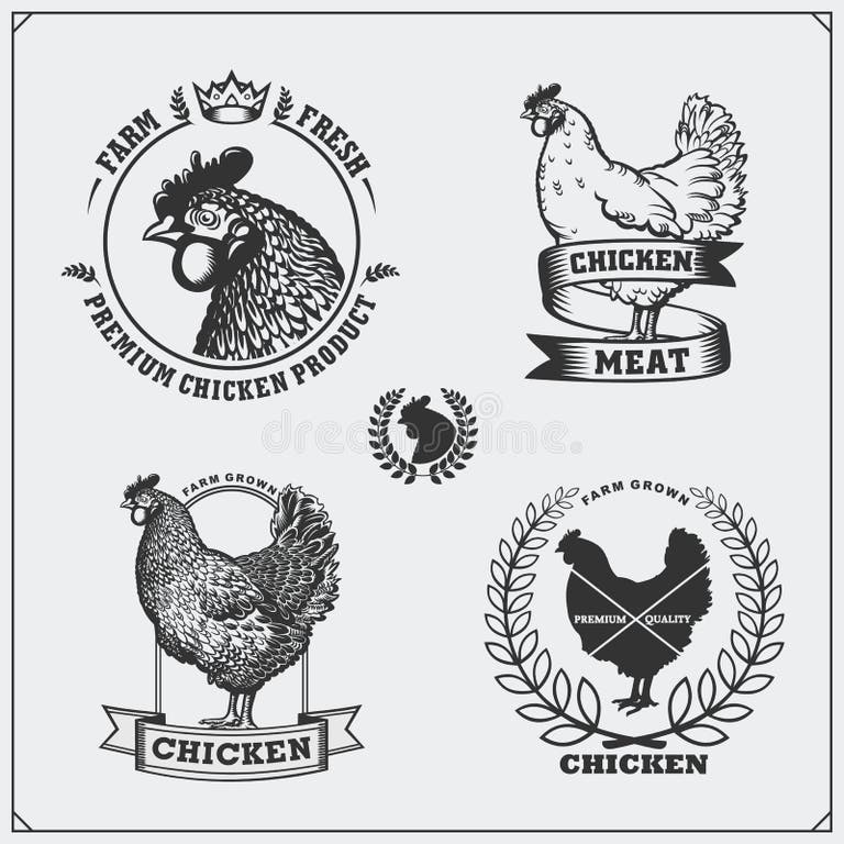 Collection of Chicken Meat Labels, Badges, Emblems and Design Elements ...