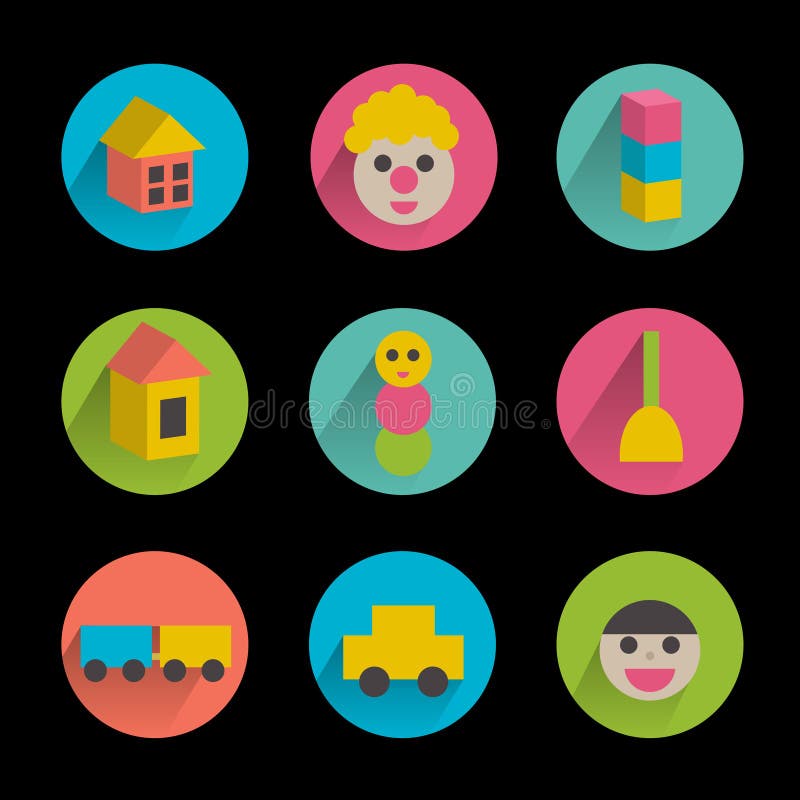 Collection of Children Flat Icon, Toys. Stock Vector - Illustration of ...