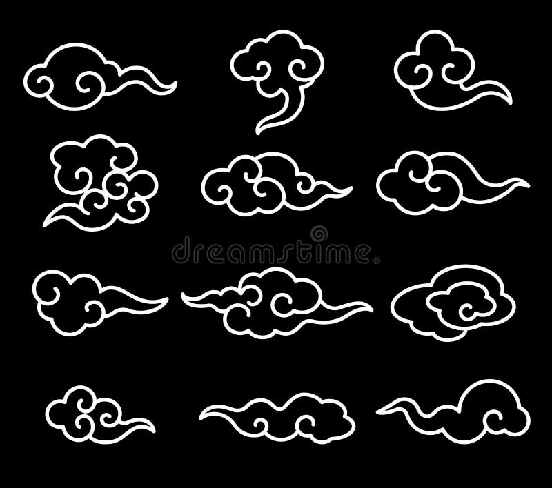 Collection of Chinese Cloud Pattern Set. Line Art Style Chinese Cloud ...