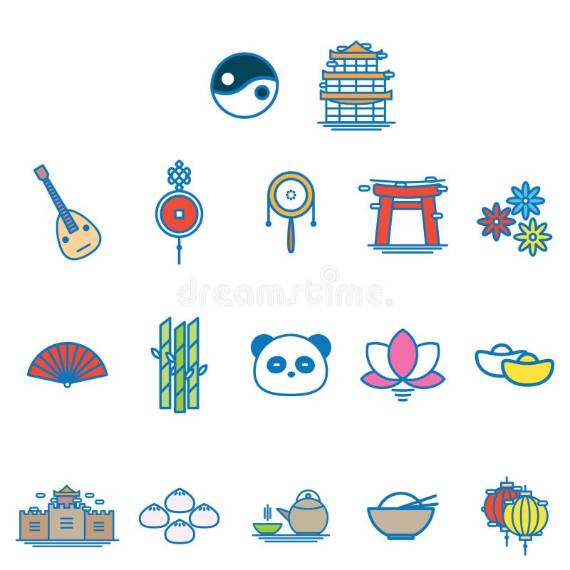 Collection of Chinese Icons. Vector Illustration Decorative Design ...